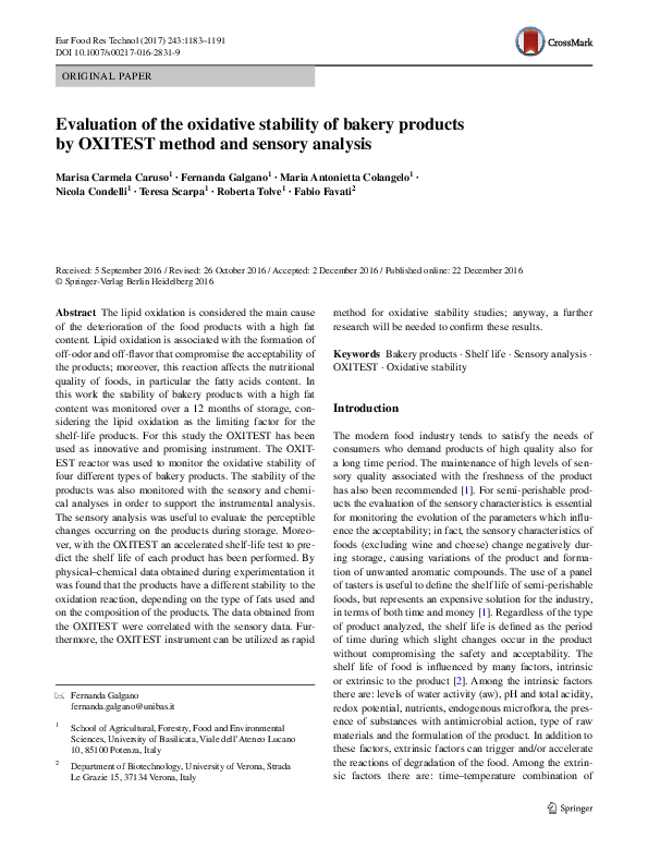 (PDF) Evaluation of the oxidative stability of bakery products by ...