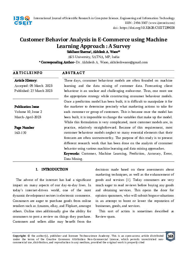 Pdf Customer Behavior Analysis In E Commerce Using Machine Learning