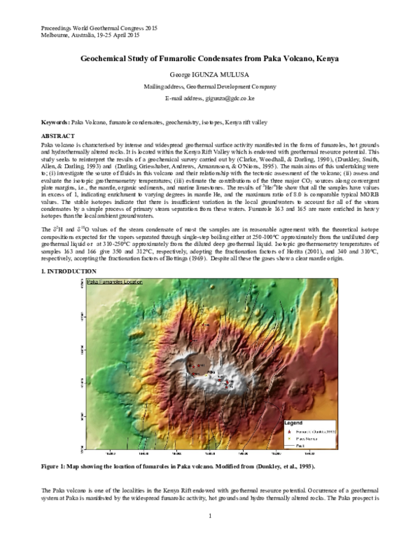 (PDF) Geochemical Study of Fumarolic Condensates from Paka Volcano, Kenya