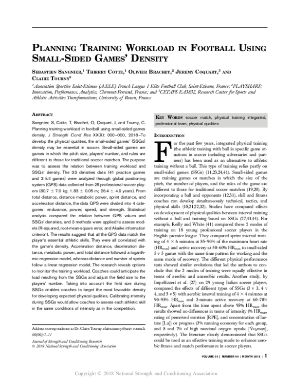 (PDF) Planning Training Workload in Football Using Small-Sided Games ...