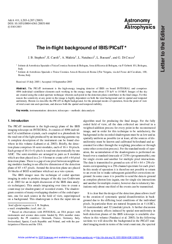 (PDF) The in-flight background of IBIS/PICsIT