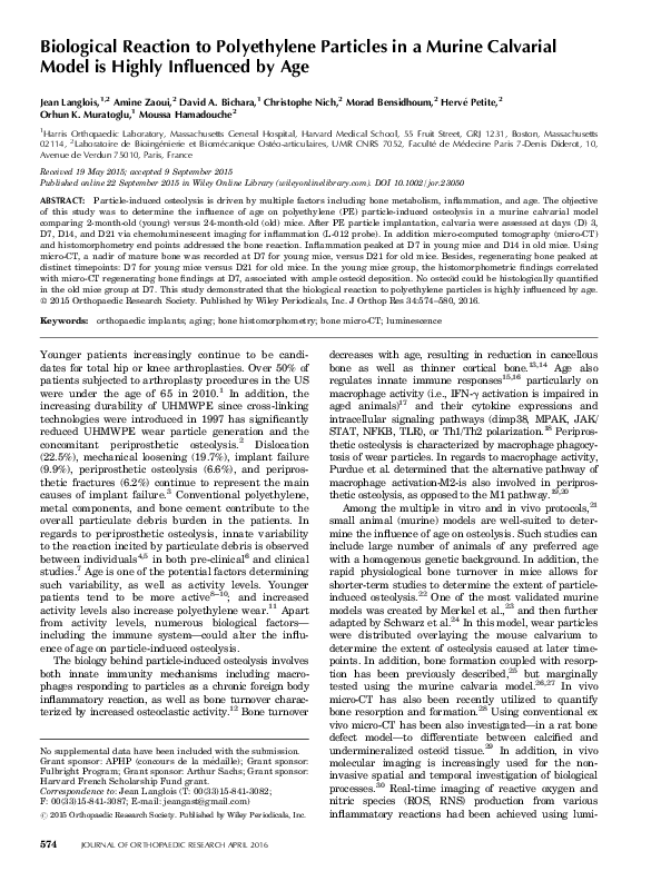 (PDF) Biological reaction to polyethylene particles in a murine ...