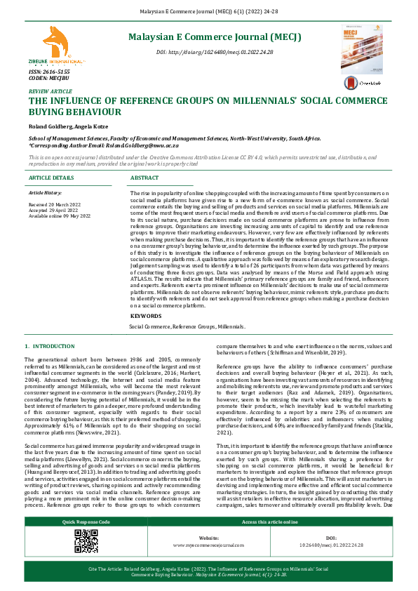 (PDF) The Influence of Reference Groups on Millennials’ Social Commerce Buying Behaviour