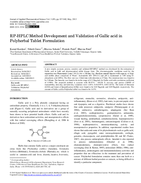 (PDF) RP-HPLC Method Development and Validation of Gallic acid in Polyherbal Tablet Formulation