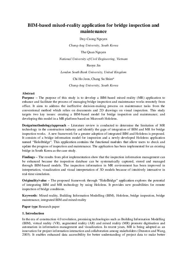 Pdf Bim Based Mixed Reality Application For Bridge Inspection And