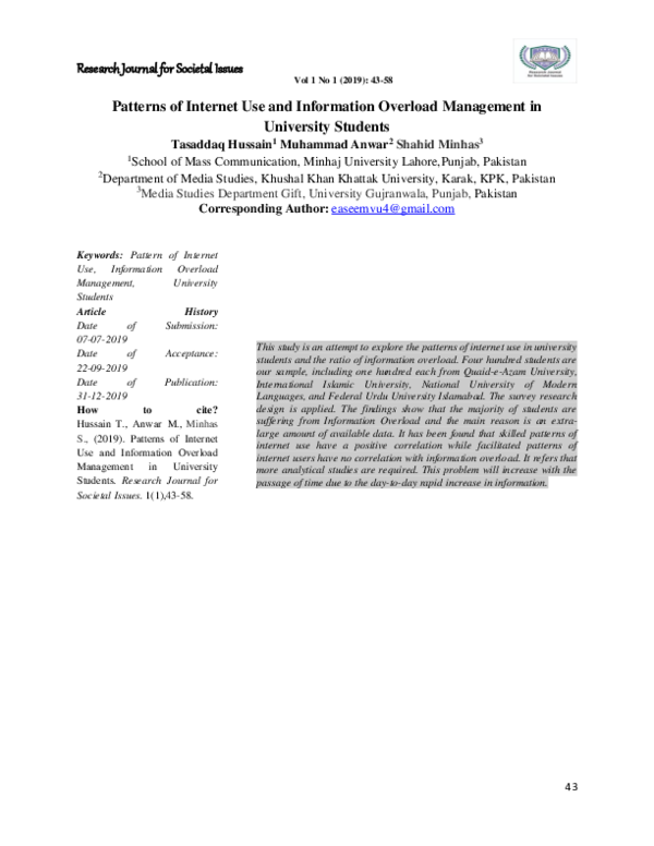 (PDF) Patterns of Internet Use and Information Overload Management in ...