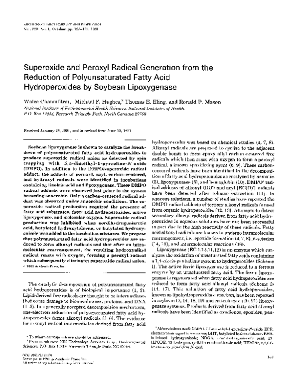(PDF) Superoxide and peroxyl radical generation from the reduction of ...
