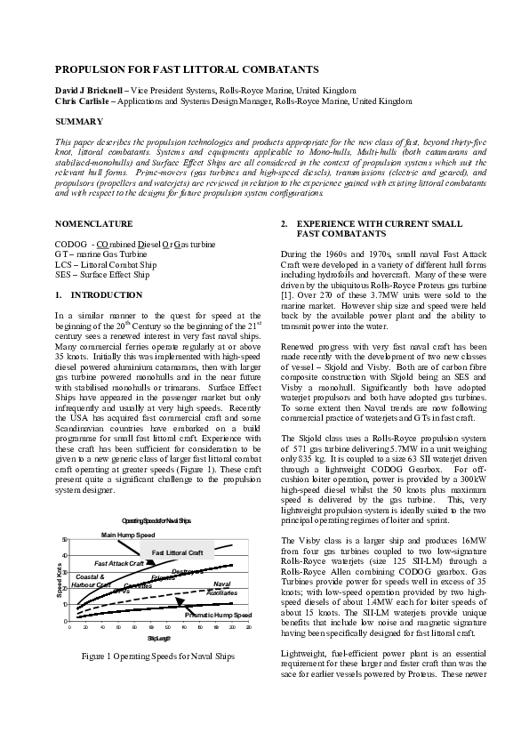 (PDF) Propulsion For Fast Littoral Combatants