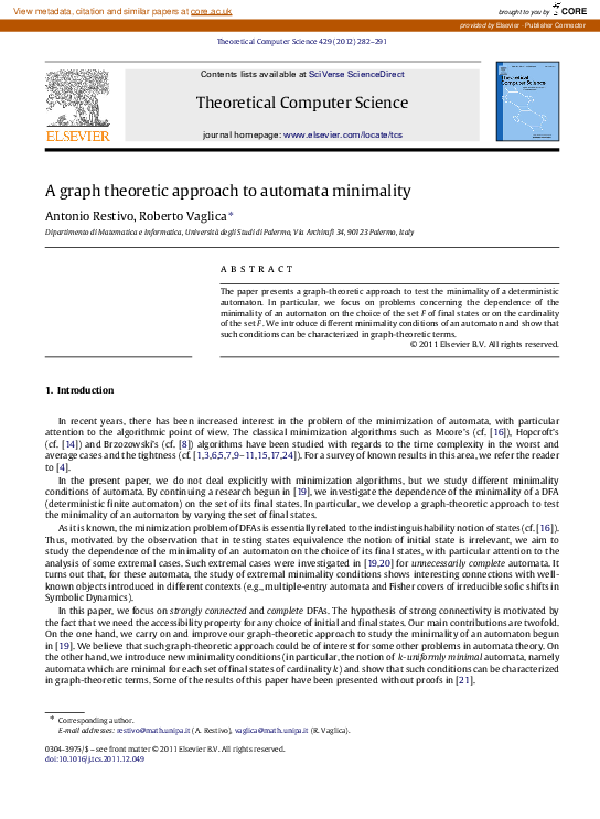 (PDF) A graph theoretic approach to automata minimality