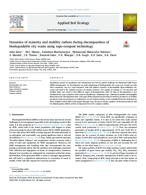 (PDF) Dynamics of maturity and stability indices during decomposition of biodegradable city ...