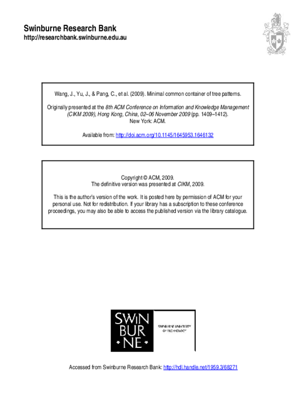 Pdf Minimal Common Container Of Tree Patterns Junhu Wang