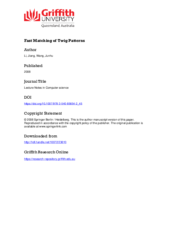 (PDF) Fast Matching of Twig Patterns