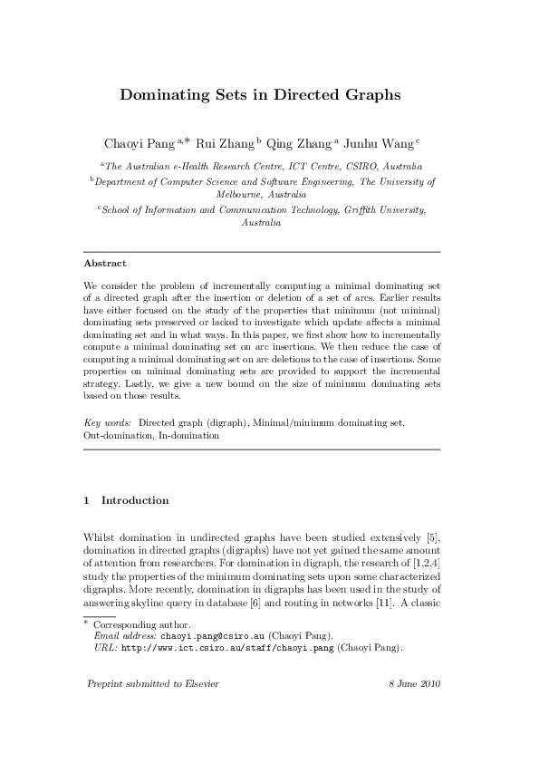 (PDF) Dominating sets in directed graphs