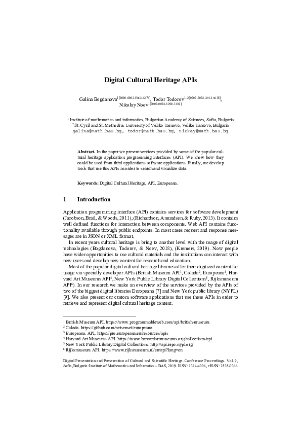 (PDF) Digital Cultural Heritage APIs