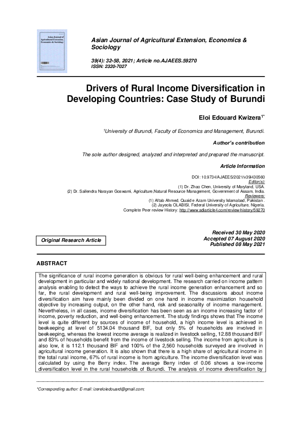 (PDF) Drivers of Rural Income Diversification in Developing Countries ...