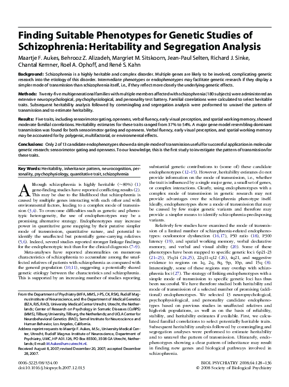 (PDF) Finding Suitable Phenotypes for Genetic Studies of Schizophrenia ...