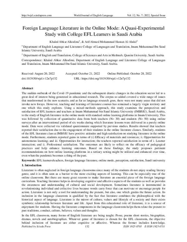 (PDF) Foreign Language Literature in the Online Mode: A Quasi ...