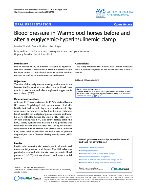 (PDF) Blood pressure in Warmblood horses before and after a euglycemic ...