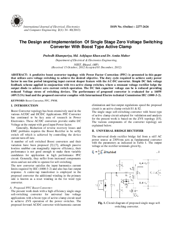 (PDF) The Design and Implementation Of Single Stage Zero Voltage Switching Converter With Boost ...