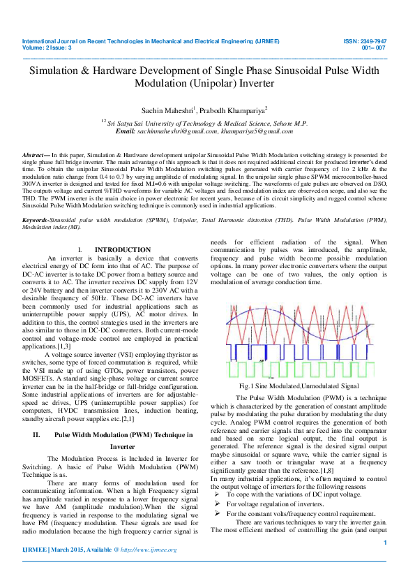(PDF) Development of Unipolar SPWM Inverter for Single Phase Systems