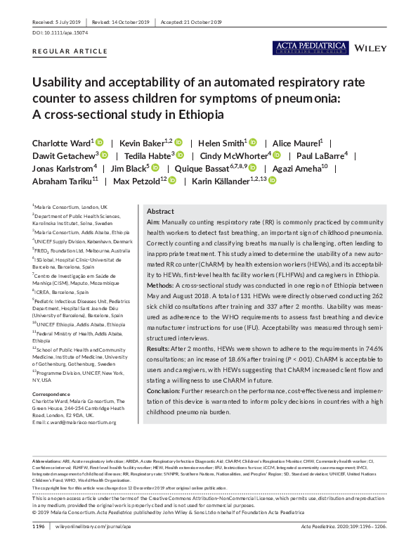 (PDF) Usability and acceptability of an automated respiratory rate ...