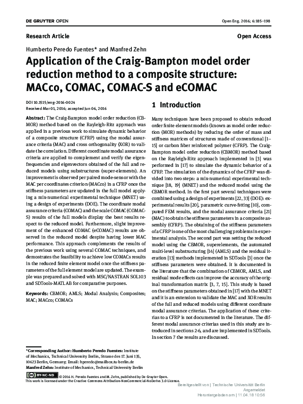 (PDF) Application of the Craig-Bampton model order reduction method to ...