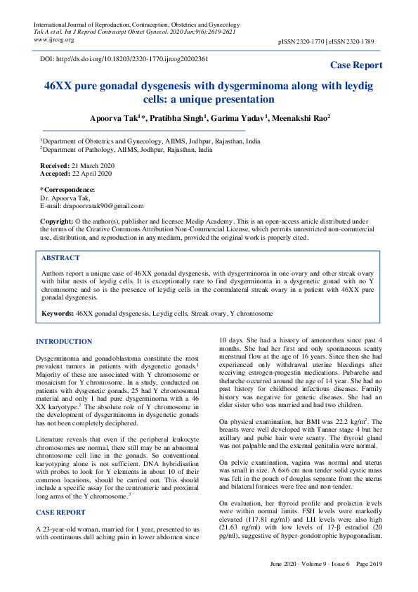 (PDF) 46XX pure gonadal dysgenesis with dysgerminoma along with leydig ...