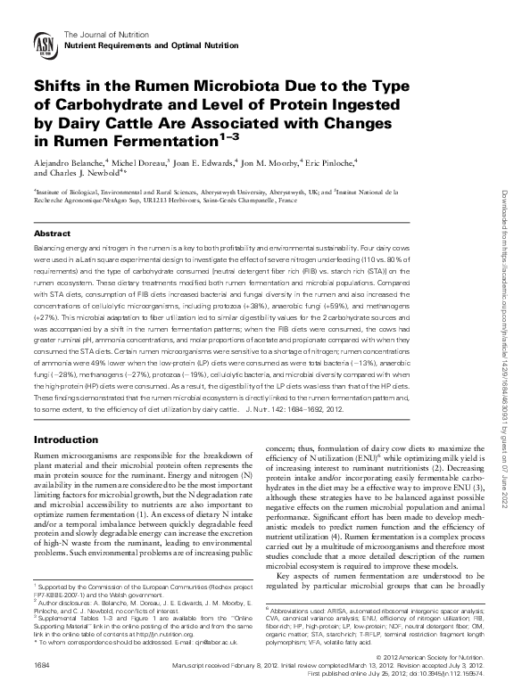 (PDF) Shifts in the Rumen Microbiota Due to the Type of Carbohydrate ...