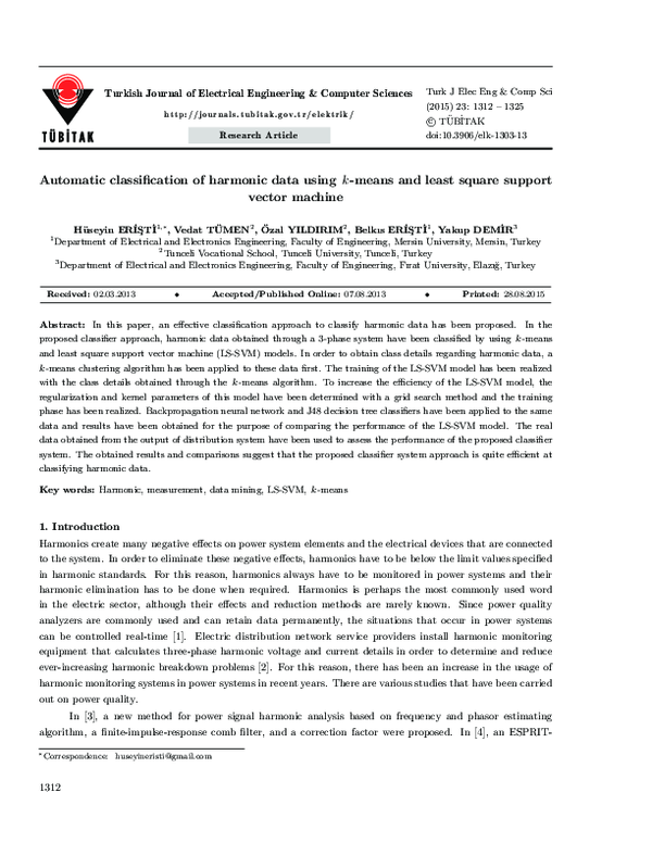 (PDF) Automatic classification of harmonic data using $k$-means and least square support vector ...