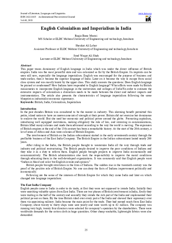 (PDF) English Colonialism and Imperialism in India