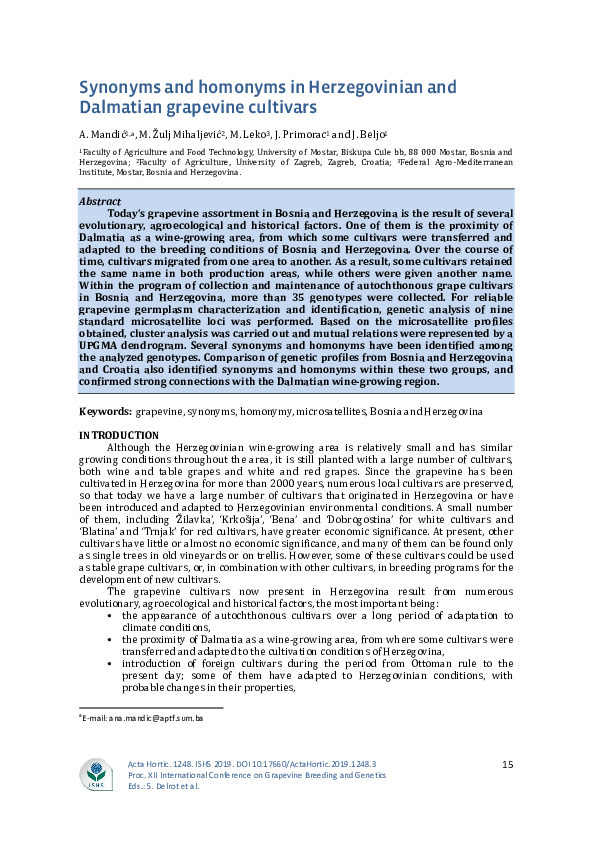 (PDF) Synonyms and homonyms in Herzegovinian and Dalmatian grapevine ...