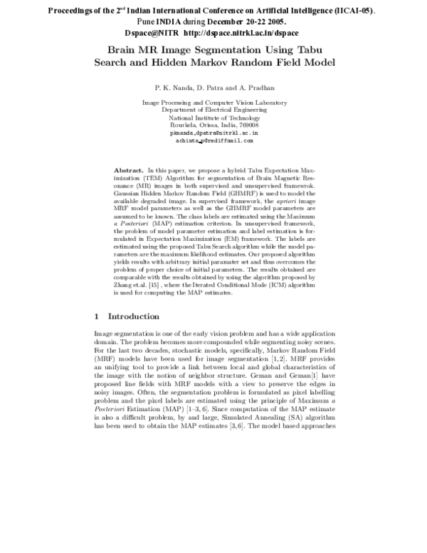Pdf Brain Mr Image Segmentation Using Tabu Search And Hidden Markov Random Field Model 3493