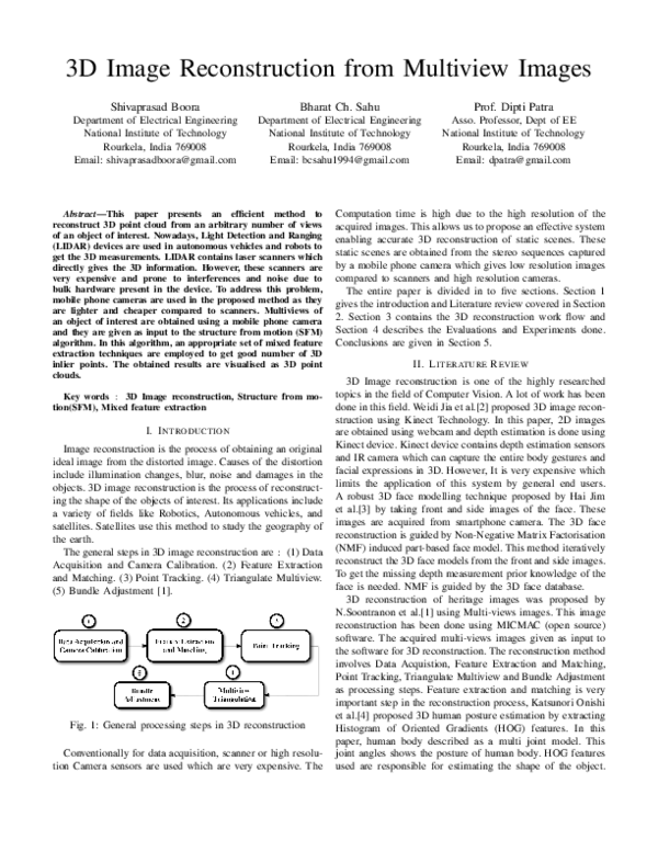Pdf 3d Image Reconstruction From Multiview Images Dipti Patra 