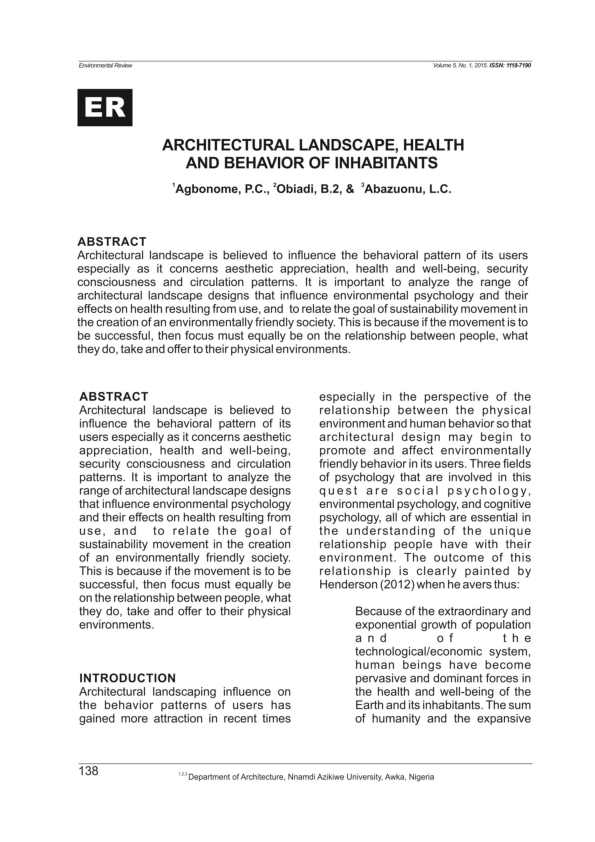 (PDF) Architecural Landscape, Health and Behavior of Inhabitants