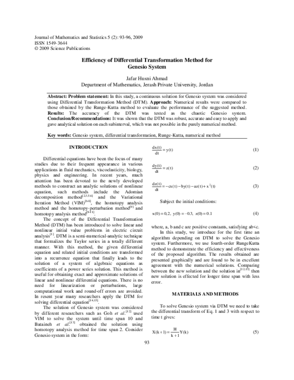 Pdf Efficiency Of Differential Transformation Method For Nonlinear