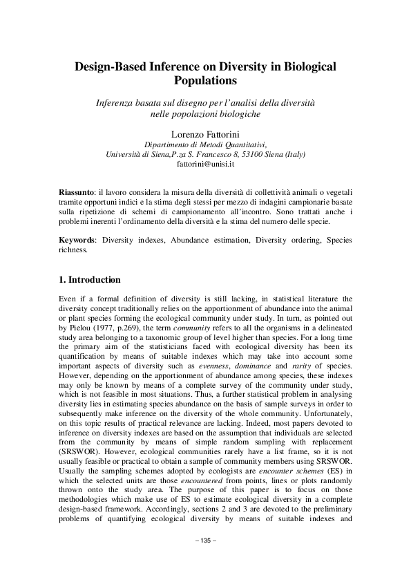 (PDF) Design-Based Inference on Diversity in Biological Populations ...