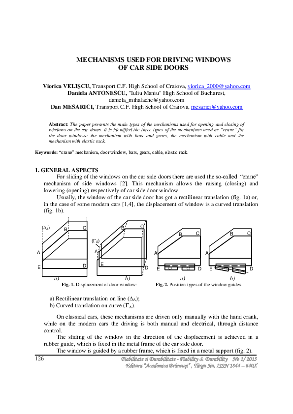 (PDF) Mechanisms Used for Driving Windows of Car Side Doors