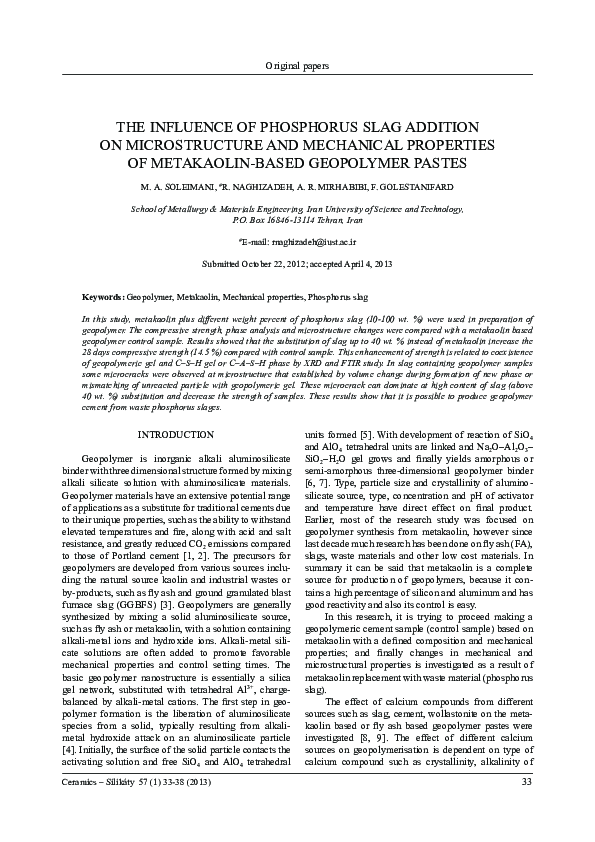 (PDF) The Influence of Phosphorus Slag Addition on Microstructure and Mechanical Properties of ...
