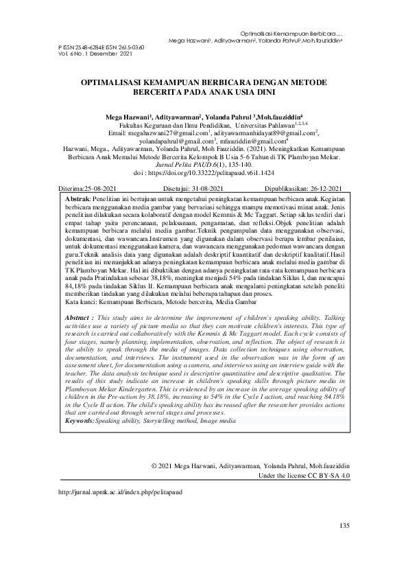 (PDF) Optimalisasi Kemampuan Berbicara dengan Metode Berbicara pada ...