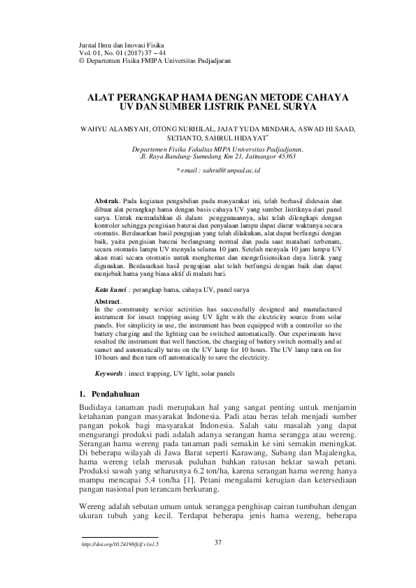 (PDF) Alat Perangkap Hama Dengan Metode Cahaya Uv Dan Sumber Listrik ...
