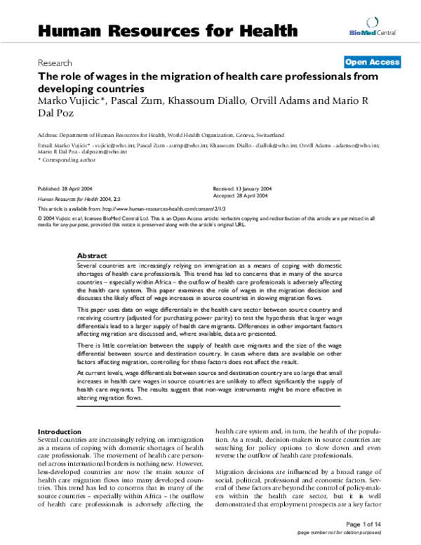 (PDF) The role of wages in the migration of health care professionals ...