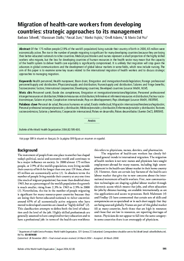 (PDF) Migration of health-care workers from developing countries ...