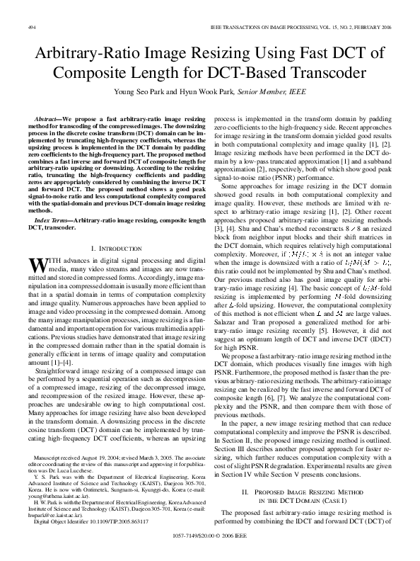 Pdf Arbitrary Ratio Image Resizing Using Fast Dct Of Composite Length For Dct Based Transcoder