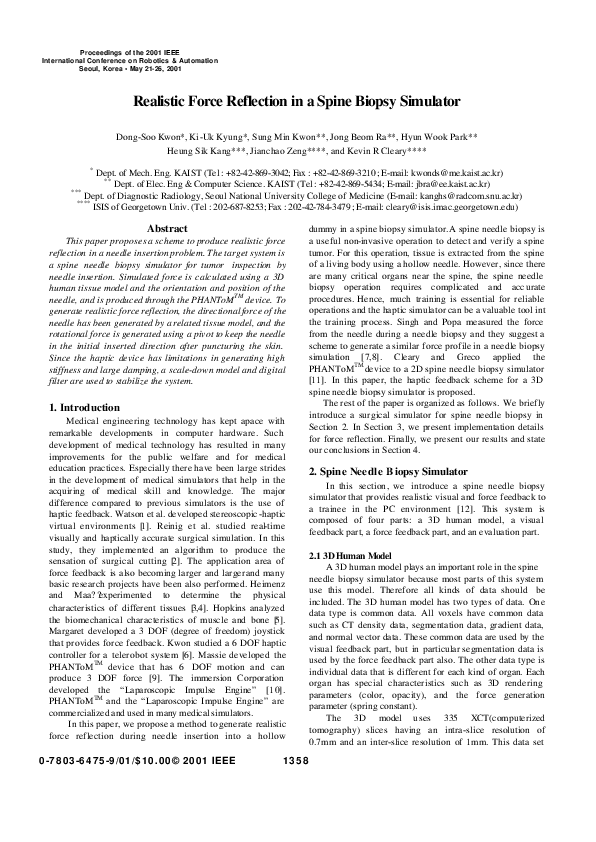 (PDF) Realistic force reflection in a spine biopsy simulator