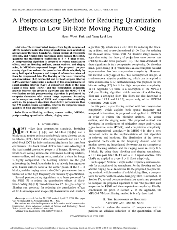 (PDF) Reducing Quantization Effects in Low Bit-Rate Video Coding