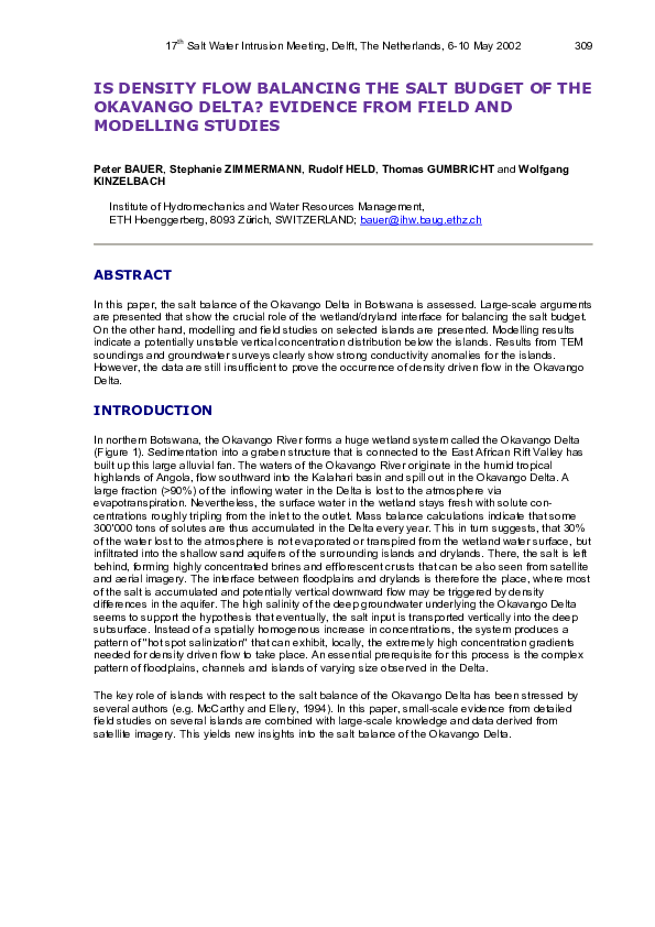 (PDF) Is density flow balancing the salt budget of the Okavango Delta? Evidence from field and ...