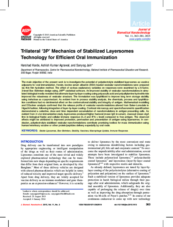 (PDF) Trilateral '3P' Mechanics of Stabilized Layersomes Technology for ...