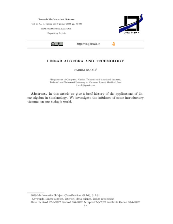 (PDF) LINEAR ALGEBRA AND TECHNOLOGY