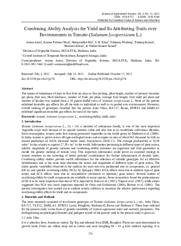 (PDF) Combining Ability Analysis for Yield and Its Attributing Traits ...