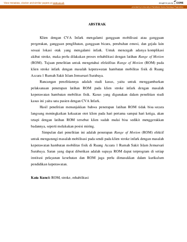 (PDF) Penerapan Latihan Range of Motion (Rom) Pasif Pada Pasien Cva ...